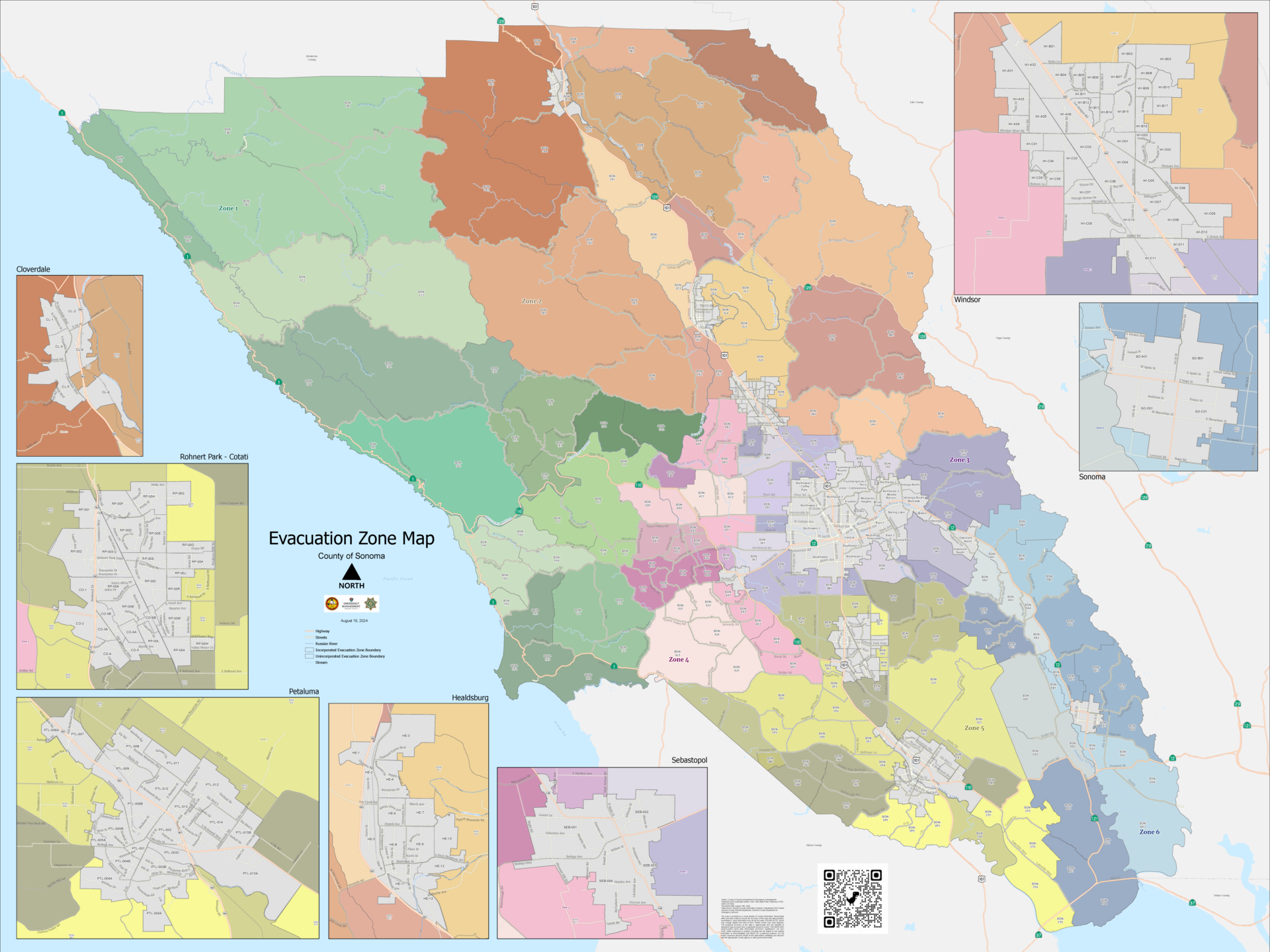 Mapa de la zona de evacuación del condado de Sonoma - Sonoma County ...